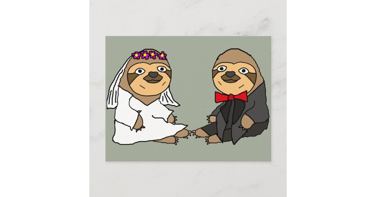 Funny Sloth Bride and Groom Wedding Postcard | Zazzle