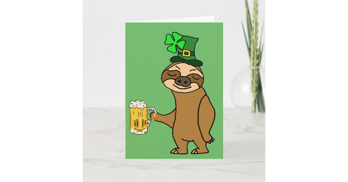 Funny Sloth Drinking Beer St. Patrick's Day Art Card | Zazzle