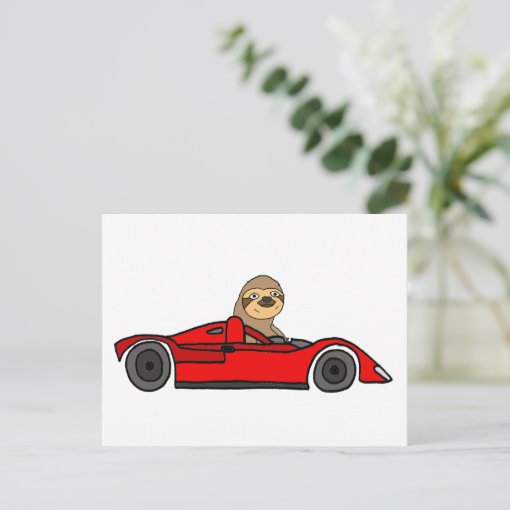 Funny Sloth Driving Race Car Cartoon Postcard | Zazzle