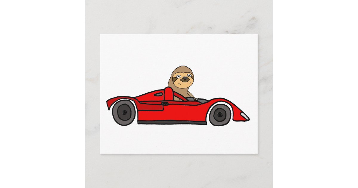 Funny Sloth Driving Race Car Cartoon Postcard | Zazzle
