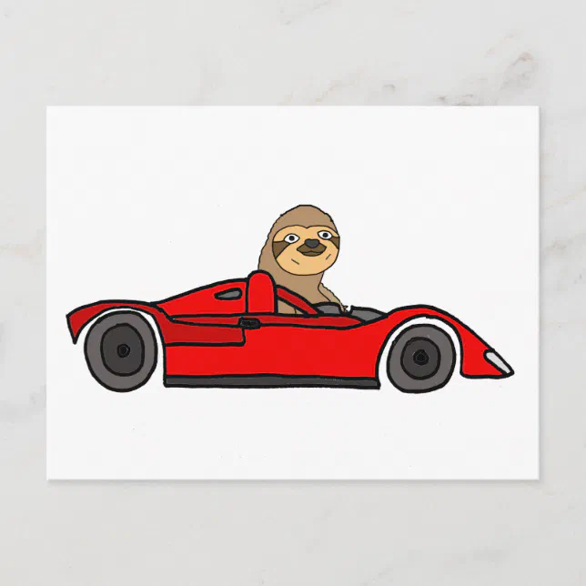 Funny Sloth Driving Race Car Cartoon Postcard | Zazzle