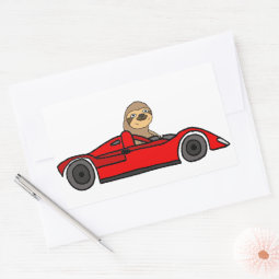 Funny Sloth Driving Race Car Cartoon Rectangular Sticker | Zazzle