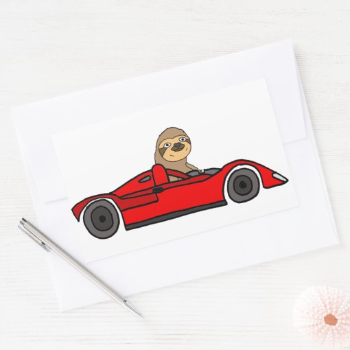 Funny Sloth Driving Race Car Cartoon Rectangular Sticker | Zazzle