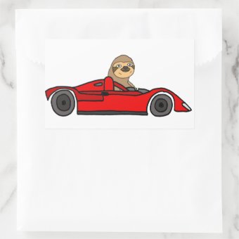 Funny Sloth Driving Race Car Cartoon Rectangular Sticker | Zazzle