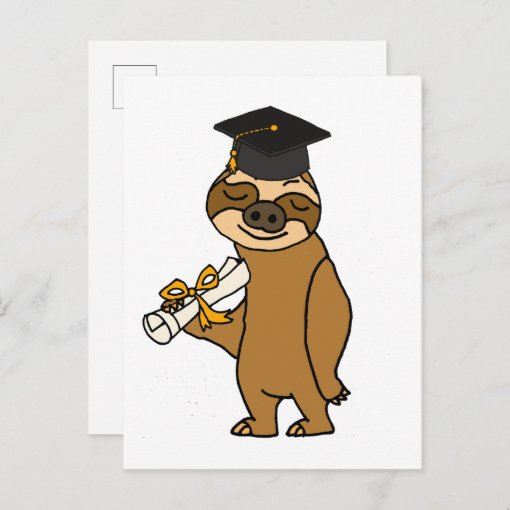 Funny Sloth Graduation Cartoon Announcement Postcard | Zazzle