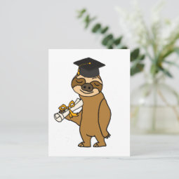 Funny Sloth Graduation Cartoon Announcement Postcard | Zazzle