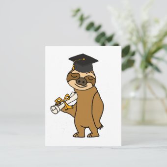 Funny Sloth Graduation Cartoon Announcement Postcard | Zazzle