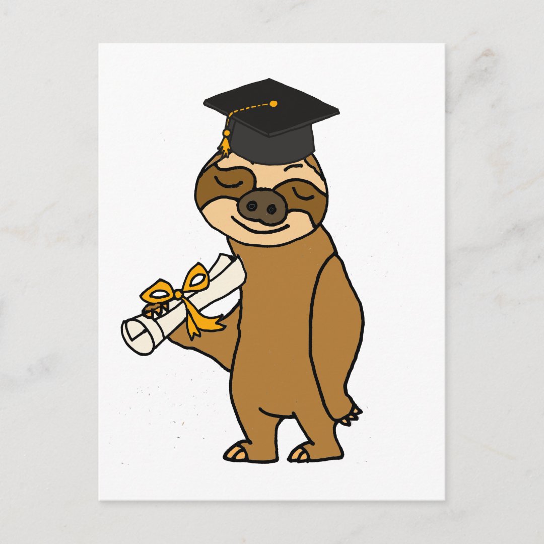Funny Sloth Graduation Cartoon Announcement Postcard | Zazzle