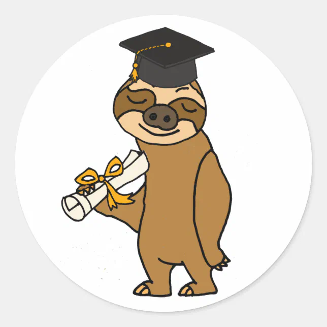 Funny Sloth Graduation Cartoon Classic Round Sticker | Zazzle
