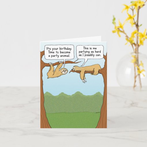Funny Sloth Party Animals Birthday Card | Zazzle