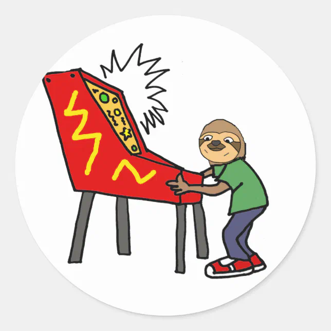 Funny Sloth Playing Pinball Cartoon Classic Round Sticker Zazzle