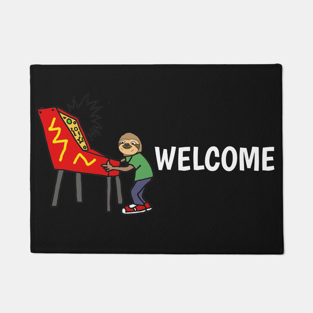 Funny Sloth Playing Pinball Cartoon Doormat | Zazzle