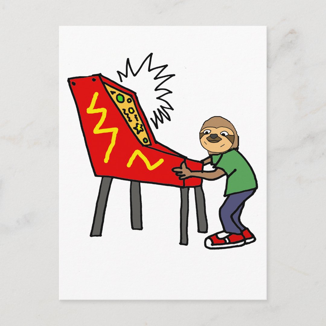 Funny Sloth Playing Pinball Cartoon Postcard | Zazzle