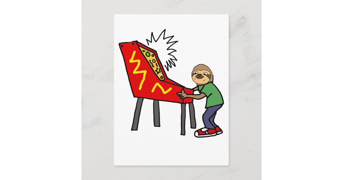 Funny Sloth Playing Pinball Cartoon Postcard | Zazzle