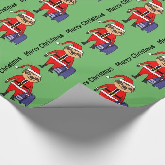 Funny Sloth Santa Claus Christmas Cartoon Wrapping Paper | Zazzle