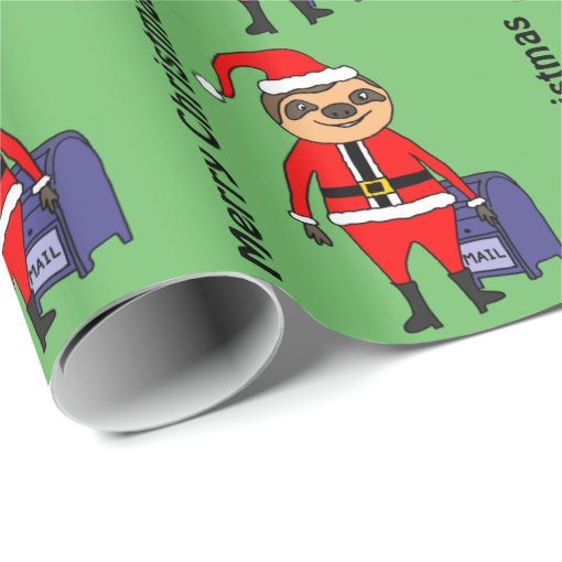 Funny Sloth Santa Claus Christmas Cartoon Wrapping Paper | Zazzle