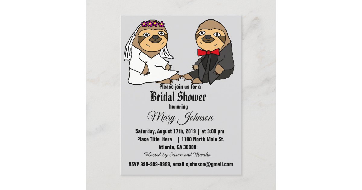 Funny Sloth Wedding Cartoon Invitation Postcard | Zazzle