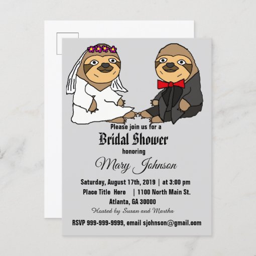 Funny Sloth Wedding Cartoon Invitation Postcard | Zazzle