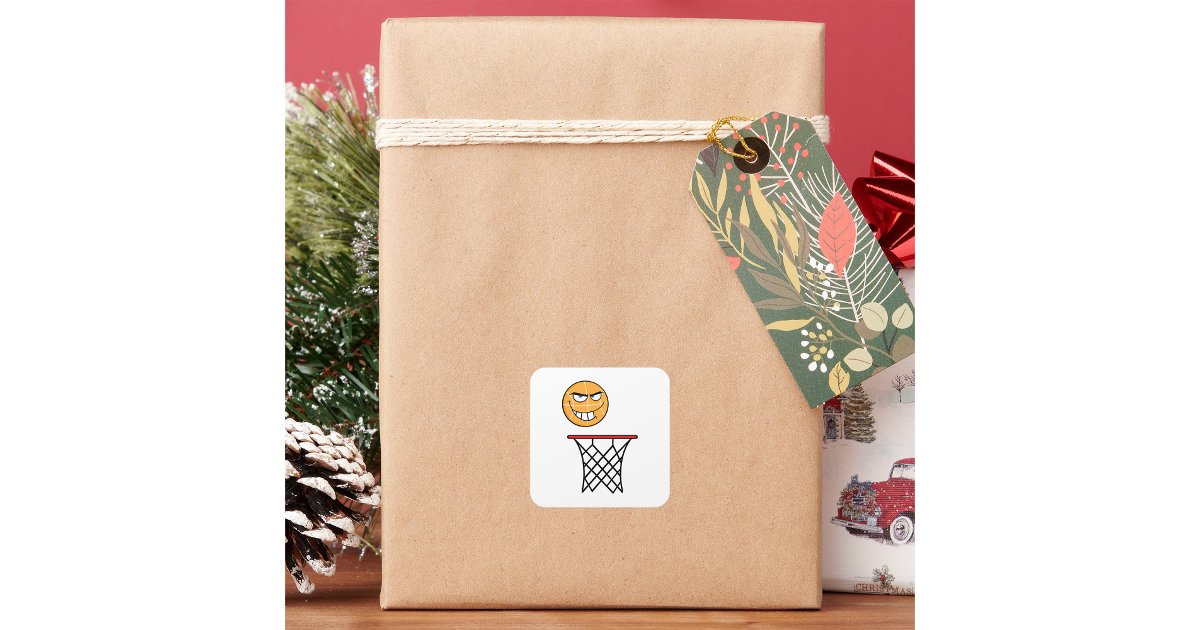 Funny Smirking Basketball Face Dunking Square Sticker | Zazzle