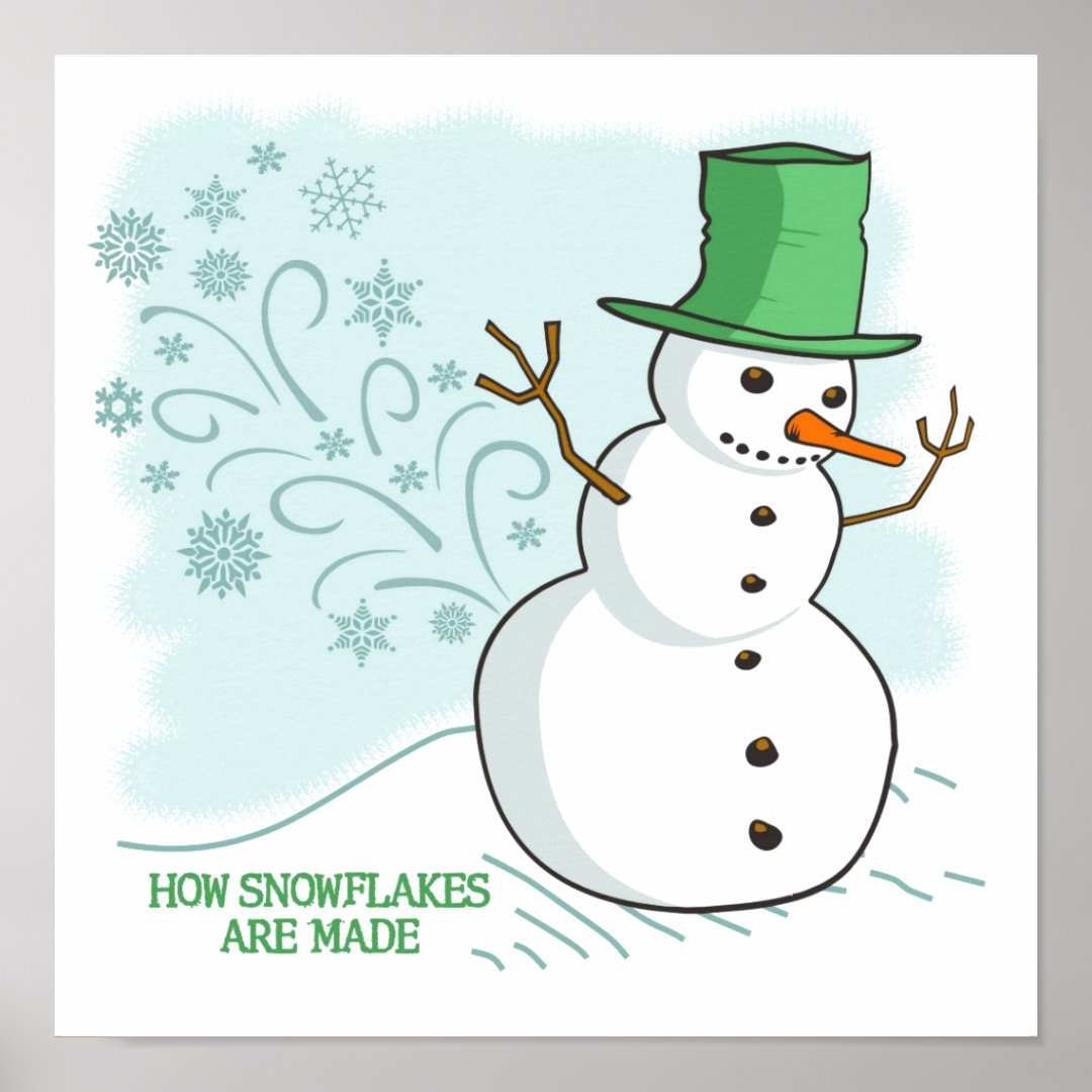 Funny Snowman Farts Snowflakes Cartoon Poster | Zazzle