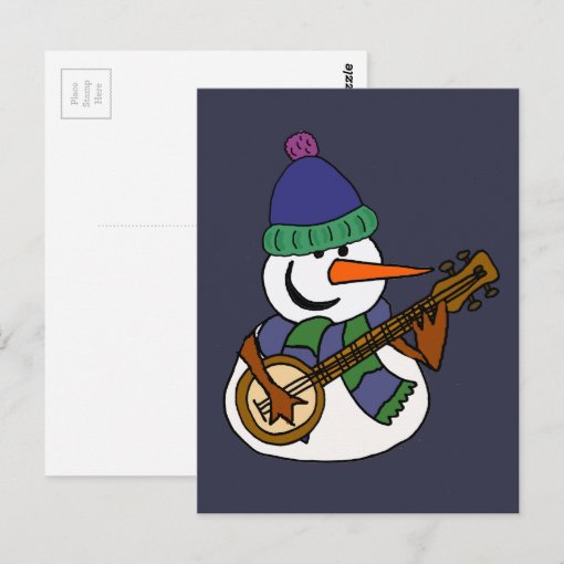 Funny Snowman Playing Banjo Artwork Postcard | Zazzle