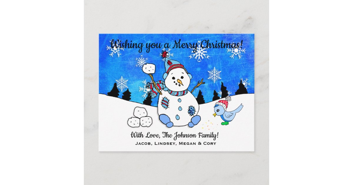 Funny Snowman throwing Snowball Christmas Postcard | Zazzle