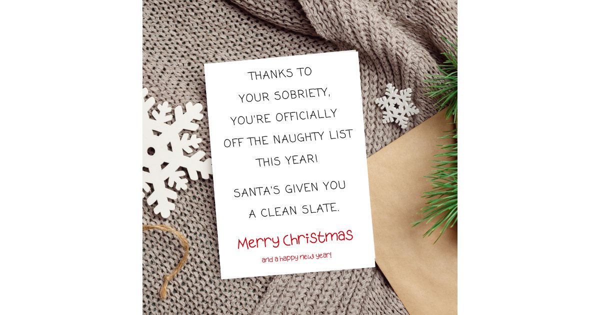 Funny Sobriety Christmas Card, Simple Sober Xmas Card | Zazzle