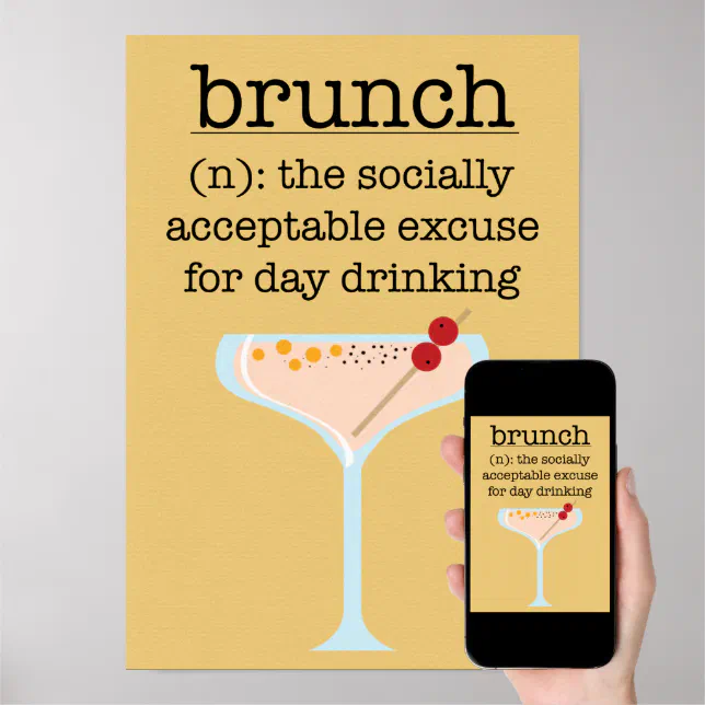Funny Social Brunch Drink Quote Typography Poster | Zazzle