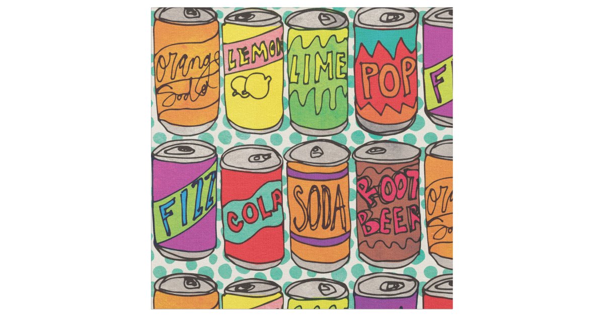 Funny Soda Cans Cool Food Pattern Fabric | Zazzle