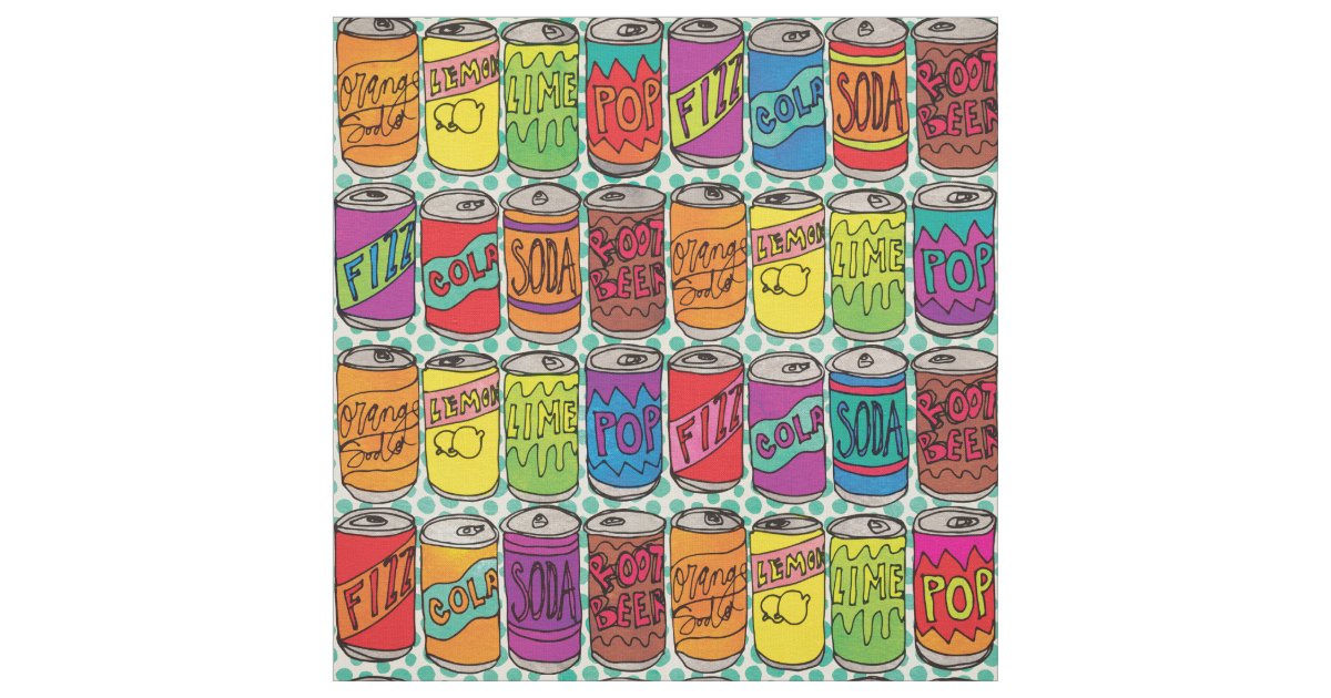 Funny Soda Cans Cool Food Pattern Fabric | Zazzle