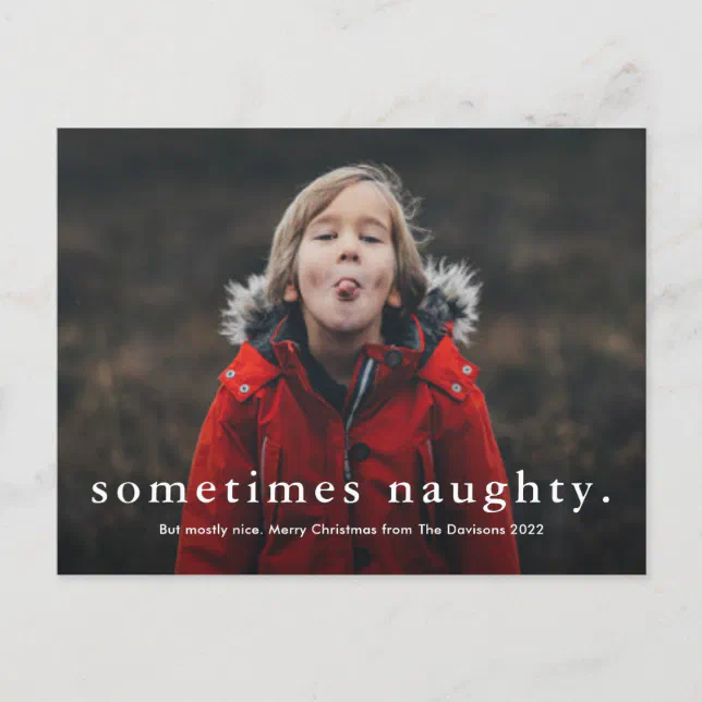 Funny Sometimes Naughty 3 Photo Merry Christmas Holiday Postcard | Zazzle