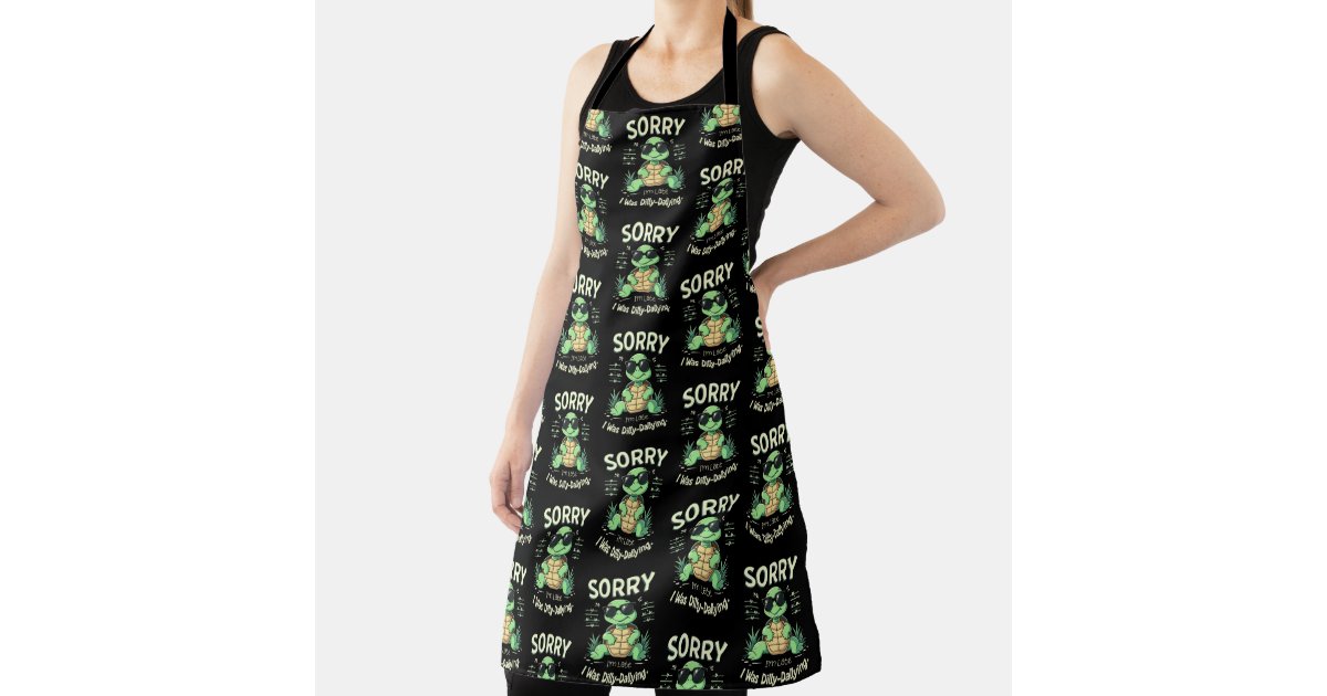 Funny Sorry I’m Late Turtle with Retro Aesthetic Apron | Zazzle