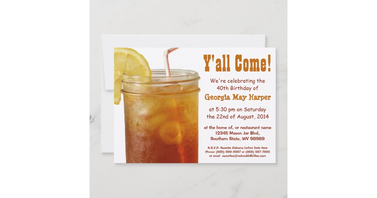 Funny Southern Sweet Tea Birthday Party Invitation | Zazzle