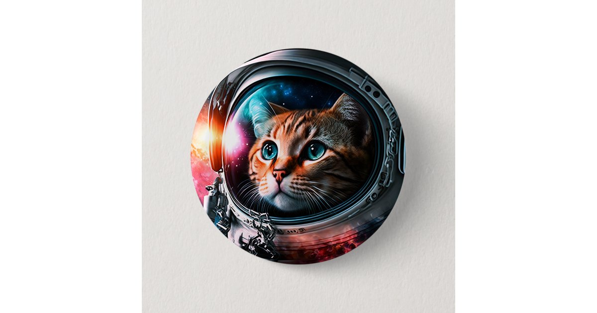 Funny Space Cat Astronaut Kitty Galaxy Universe Button | Zazzle