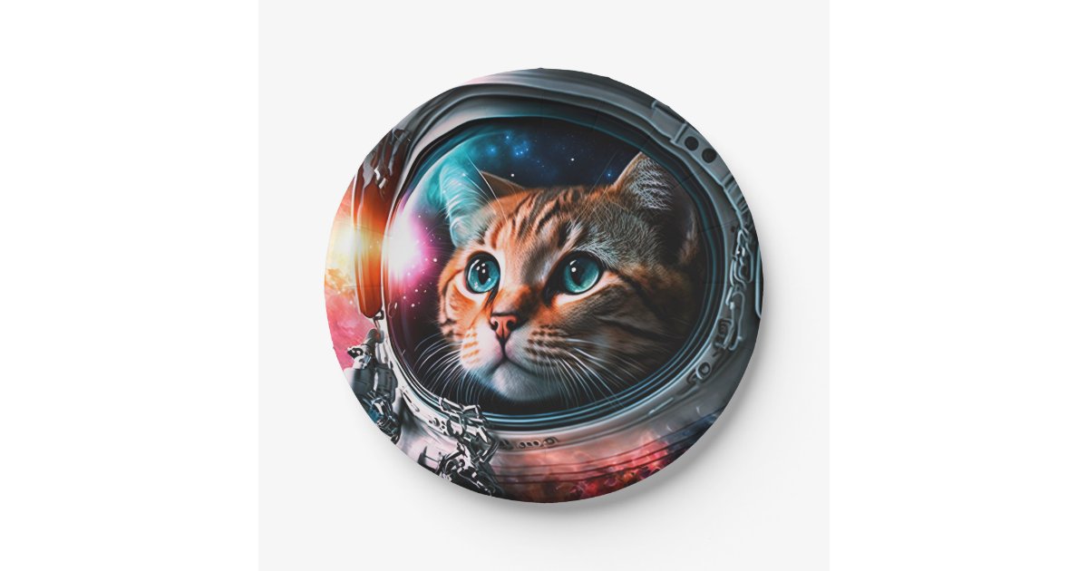 Funny Space Cat Astronaut Kitty Galaxy Universe Paper Plates | Zazzle