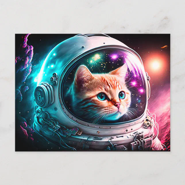 Funny Space Cat Astronaut Kitty Galaxy Universe Postcard | Zazzle