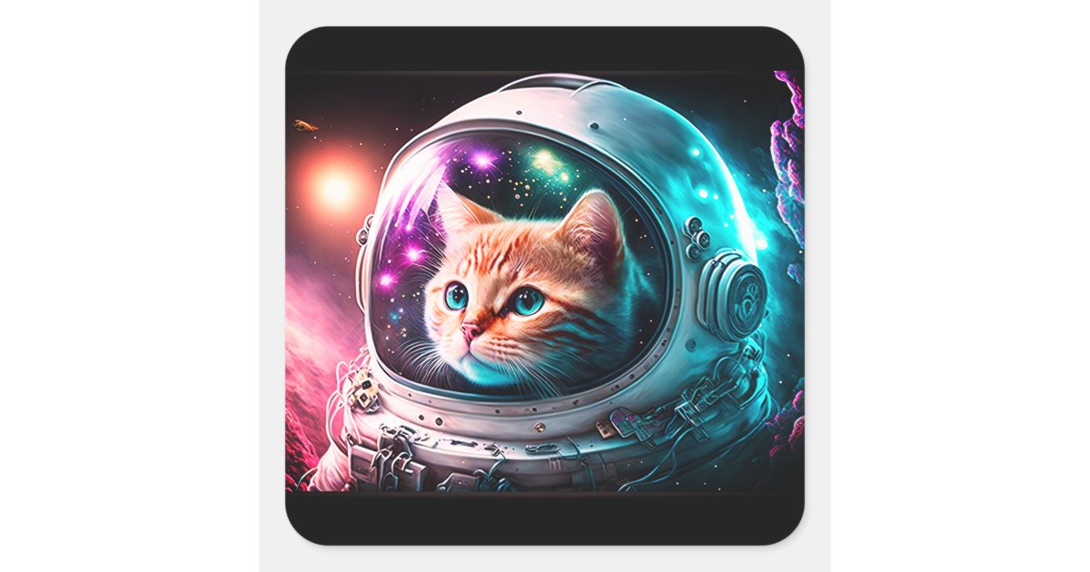 Funny Space Cat Astronaut Kitty Galaxy Universe Square Sticker | Zazzle