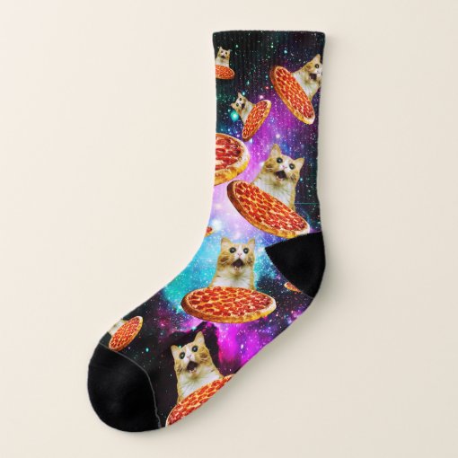Funny space pizza cat socks | Zazzle