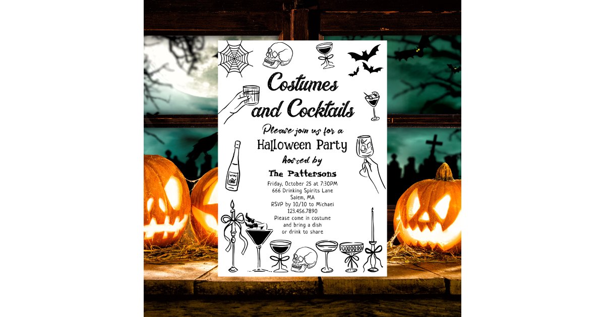 Funny Spooky Scribbles Halloween Cocktail Party Invitation | Zazzle