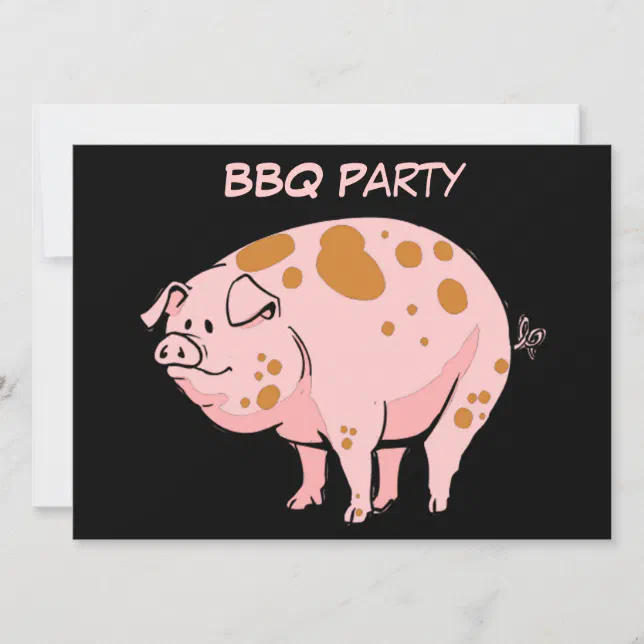 Funny Spotted Pink Pig BBQ Cookout Party Custom Invitation | Zazzle