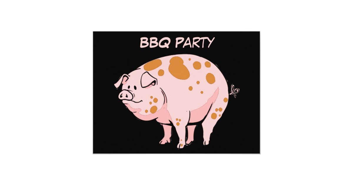 Funny Spotted Pink Pig BBQ Cookout Party Custom Invitation | Zazzle.com