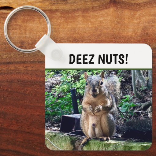 Funny Squirrel Deez Nuts Inappropriate Humor Photo Keychain | Zazzle