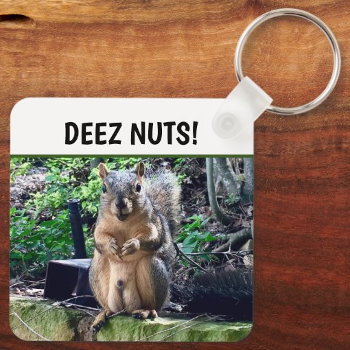 Funny Squirrel Deez Nuts Inappropriate Humor Photo Keychain | Zazzle