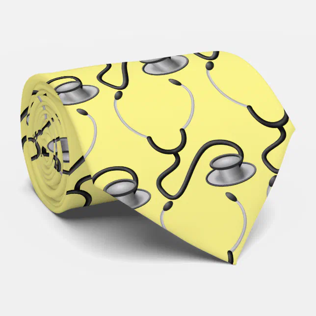 Funny stethoscopes for doctor on Yellow background Tie | Zazzle
