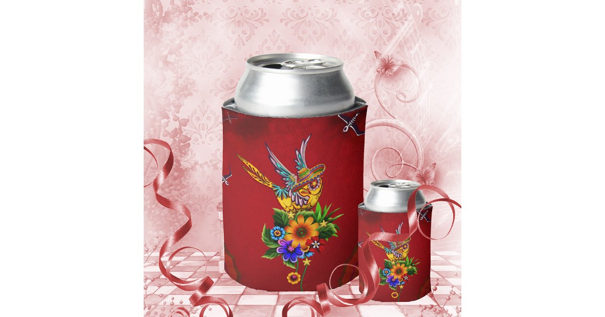 Funny sugar skull bird can cooler | Zazzle