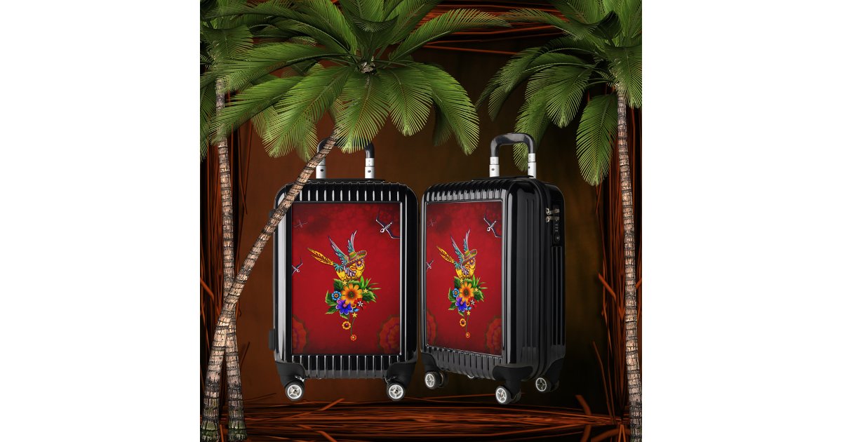 Funny sugar skull bird luggage | Zazzle