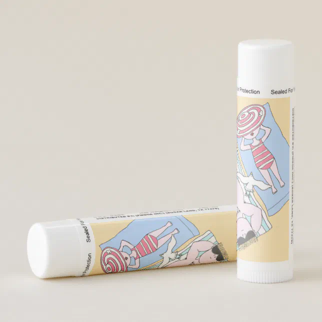 Funny Sunbathing Couple Cartoon Seaside Art Lip Balm | Zazzle