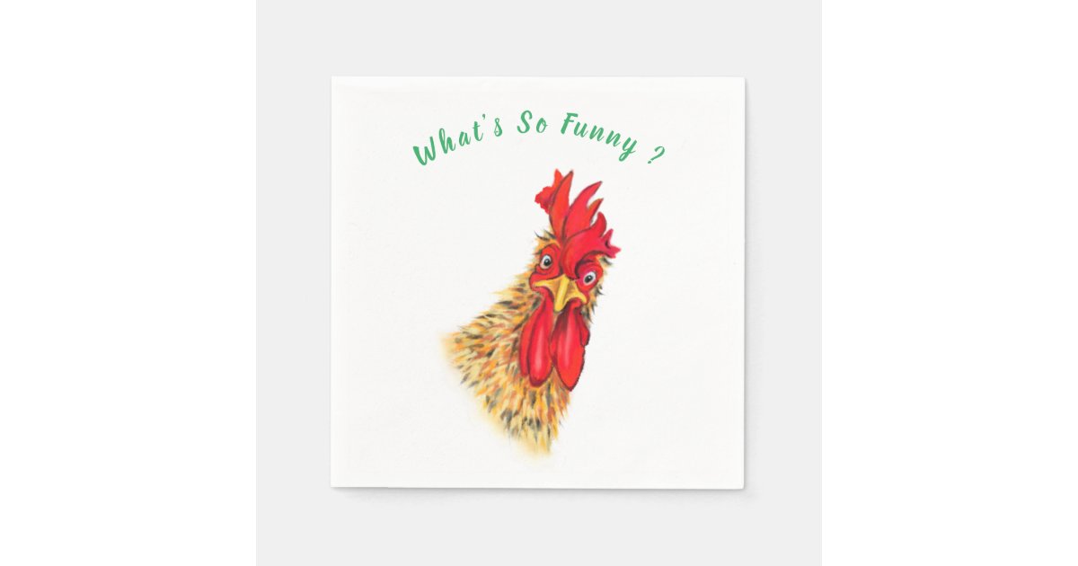 Funny Surprised Curious Rooster - Custom Text Napkins | Zazzle