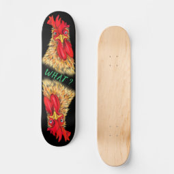 Funny Surprised Curious Rooster - What ? Skateboard | Zazzle