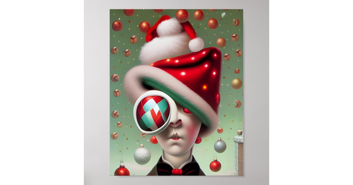 Funny Surreal Santa Hat Character Poster | Zazzle